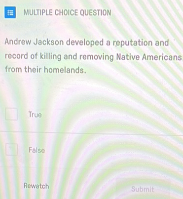 E MULTIPLE CHOICE QUESTION Andrew Jackson Developed Reputation and ...
