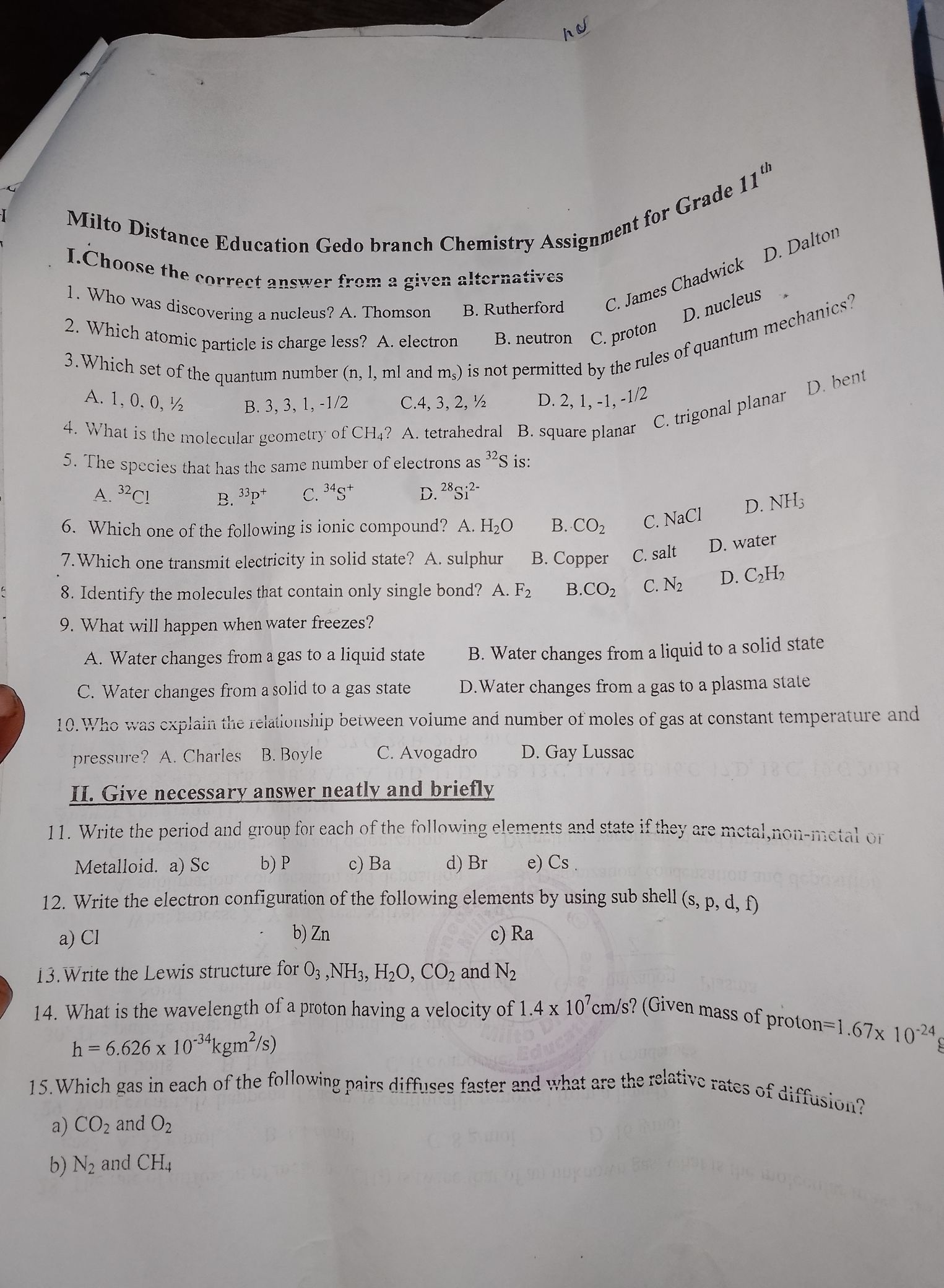 2. Which Atomic Pa Rticle Is Charge Less?A. Electron 3.Whic H Set of ...