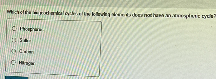 Which of the Biogeochemical Cycles of the Following Elements Does Not ...