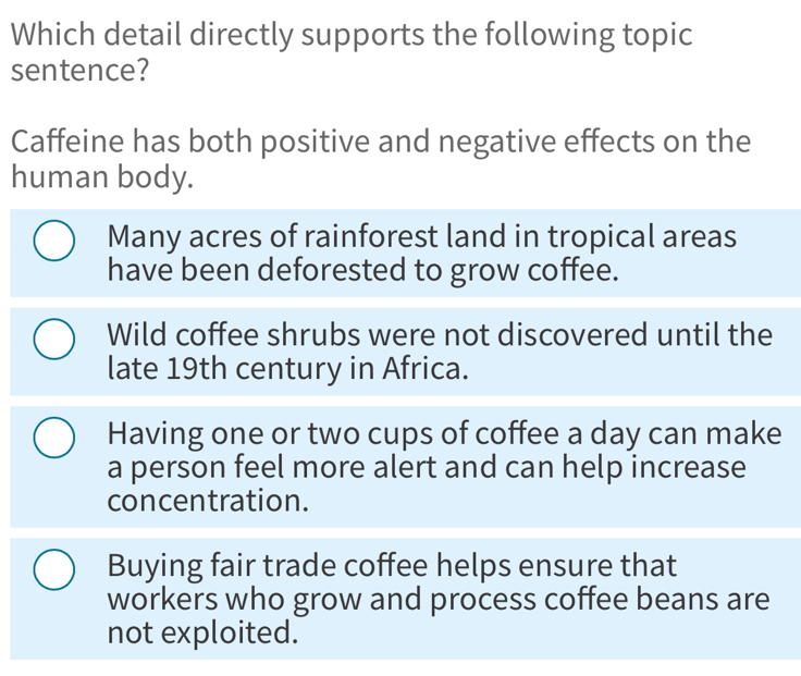Which Detail Directly Supports the Following Topic Sentence? Caffeine ...