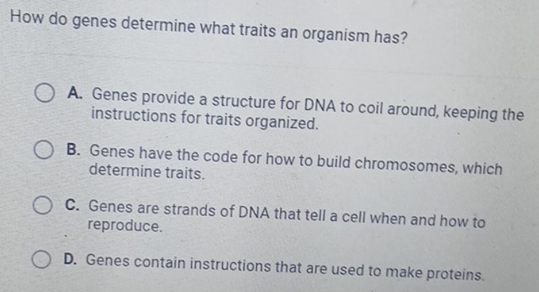 Genes Determine Traits Organism Has? A. Genes Provide Structure DNA ...