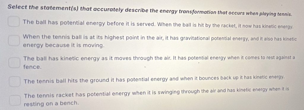 Select the Statement(s) Accurately Describe the Energy Transformation ...