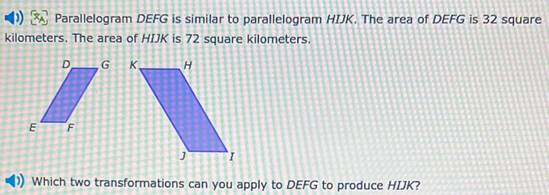 1) 84 Parallelog Ram DEFG Is Similar to Parallelogram HIJK. The Area of ...