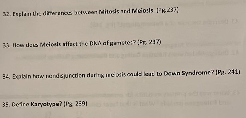 32. Explain the Differences Between Mitosis and Meiosis. (Pg.237) 33 ...