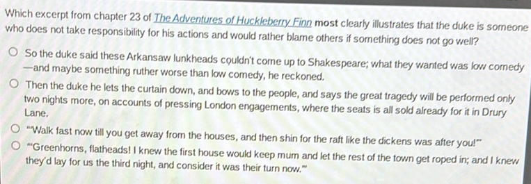 Which Excerpt Chapter 23 of The Adventures of Huckleberry Finn Clearly ...