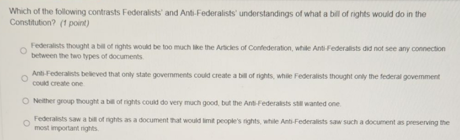 Which of the Following Contrasts Federalists' Anti Federalists ...