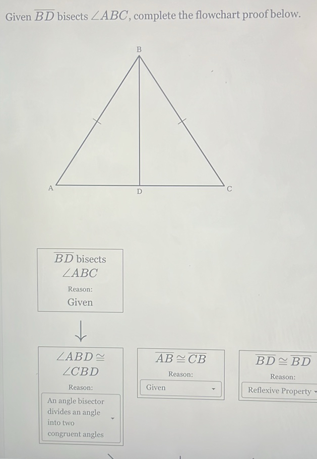 Given Overline (BD) Bisects Angle ABC Complete the Flowchart Proof Below. Overline (BD) Bisects ...