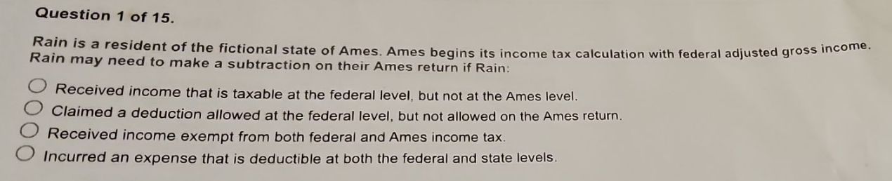 Question 1 of 15. Rain Is a Resident of the Fictional State of Ames ...
