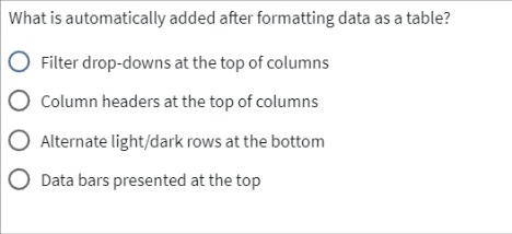 What Is Automatically Added After Formatting Data as a Table? Filter Drop-downs at the Top of ...