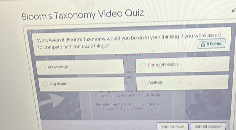 Bloom's Taxonomy Video Quiz What Level of Bloom's Taxonomy Would You on ...