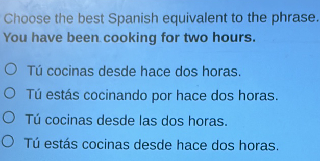 Choose the Best Spanish Equivalent to the Phrase. You Have Been Cooking ...