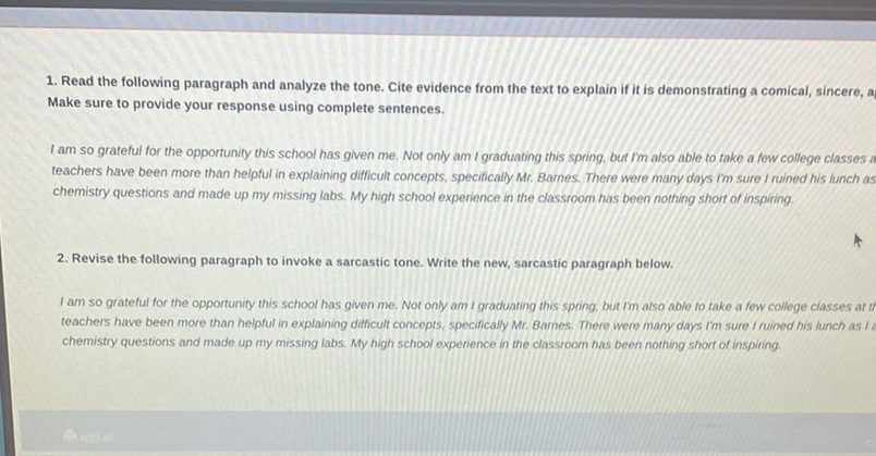 1. Read the Following Paragraph Analyze the Tone. Cite Evidence the ...