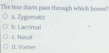 The Tear Ducts Pass Through Which Bones? A. Zygomatic B. Lacrimal C ...