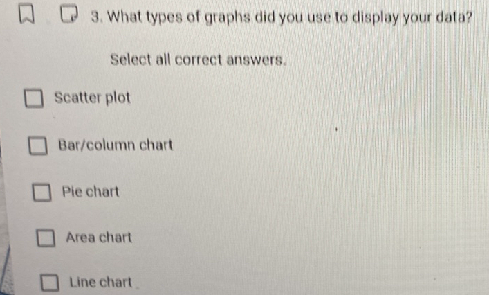 3. What Types of Graphs Did You Use to Display Your Data? Select All ...