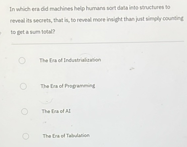 Which Era Machines Help Humans Sort Data into Structures to Reveal Its ...