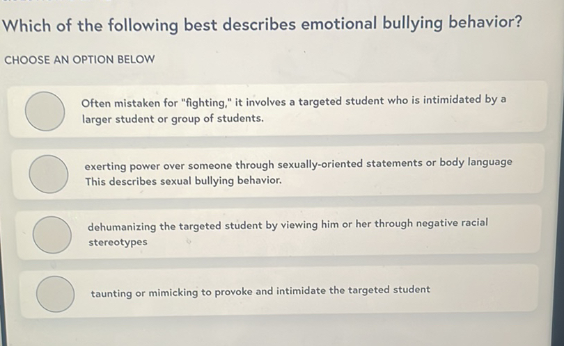 Which of the Following Best Describes Emotional Bullying Behavior ...