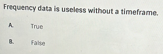 Frequency Data Is Useless Without a Timeframe. A. True B. False | Questionai.APP