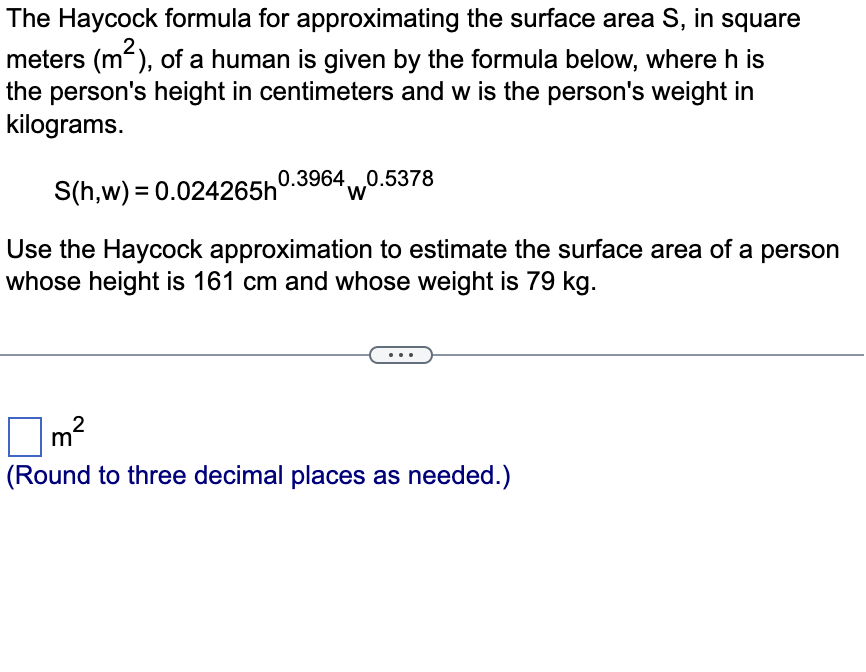 The Haycock Formula for Approximating the Surface Area S, in Square ...