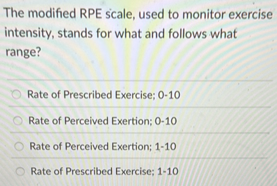 The Modified RPE Scale, Used to Monitor Exercise Intensity, Stands for ...