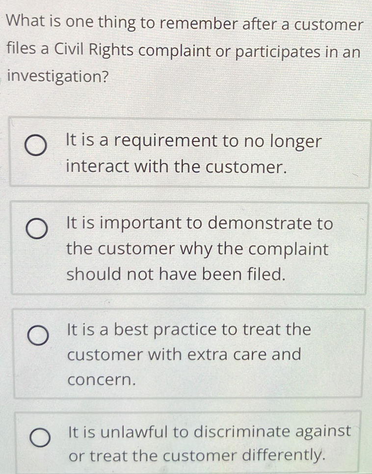 What Is One Thing to Remember Customer Files Civil Rights Complaint or ...