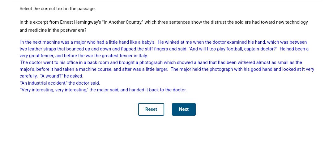 Select the Correct Text in the Passage. In This Excerpt from Ernest Hemingway's "In Another ...