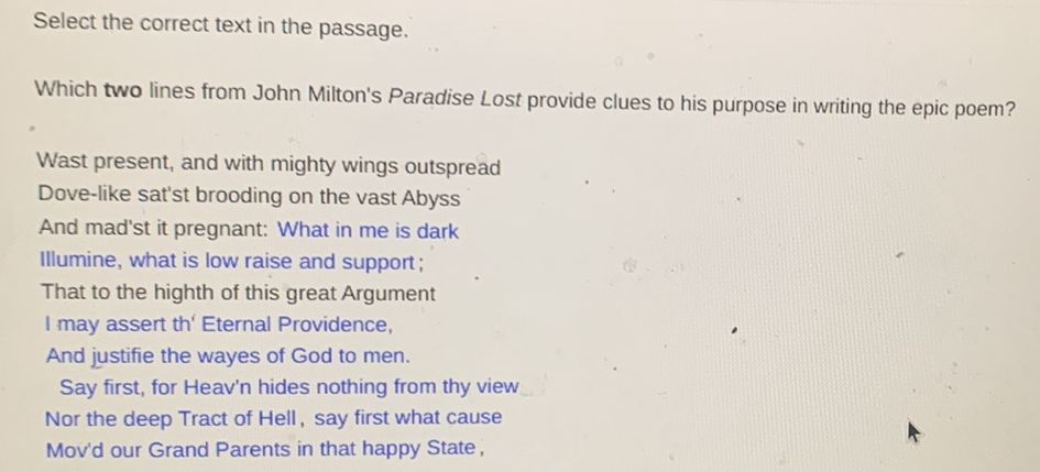 Select the Correct Text in the Passage. Which Two Lines from John ...
