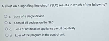 A Short on a Signaling Line Circuit (SLC)results in Which of the ...