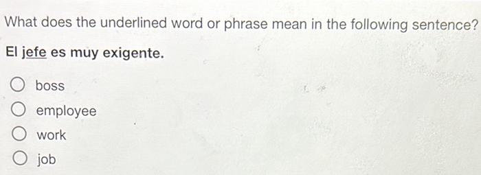 Underlined Word Phrase Mean Following Sentence? El Jefe Es Muy Exigente ...