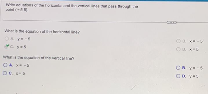 Write Equations of the Horizontal the Vertical Lines That Pass Through ...