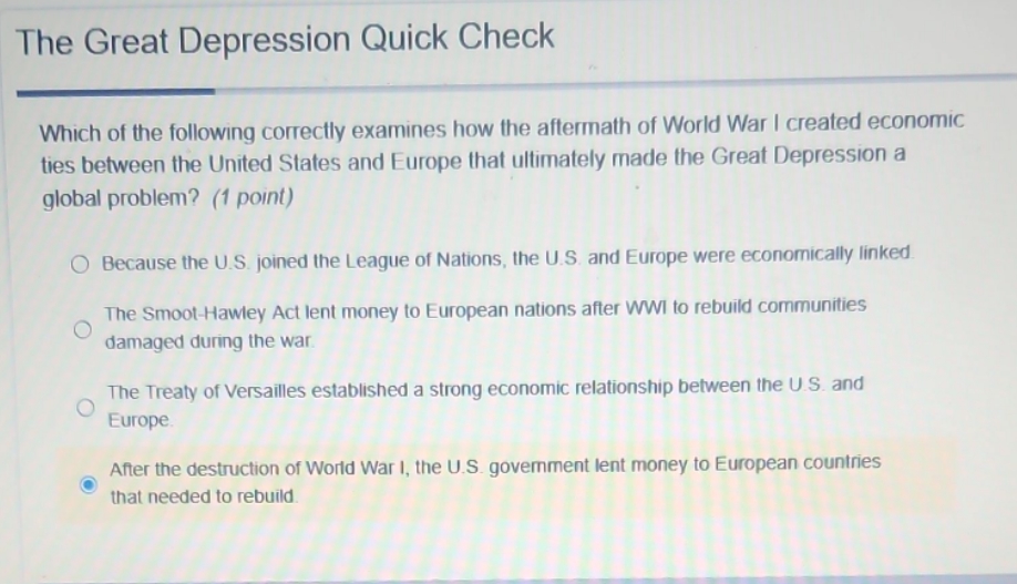 The Great Depression Quick Check Which of the Following Correctly ...