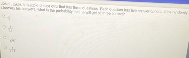 Josiah Takes Multiple-choice Quiz Three Questions Question Five Answer ...