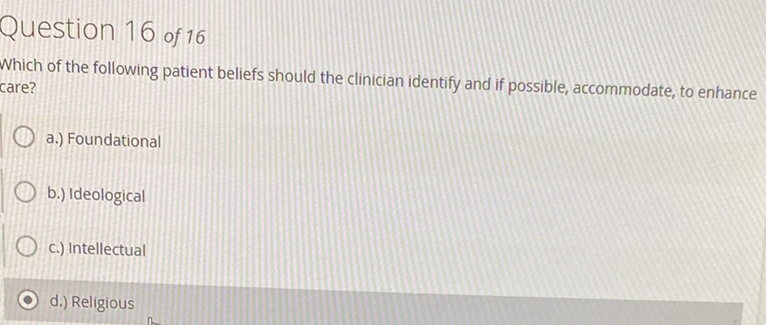 Question 16 16 Following Patient Beliefs Clinician Identify Possible ...