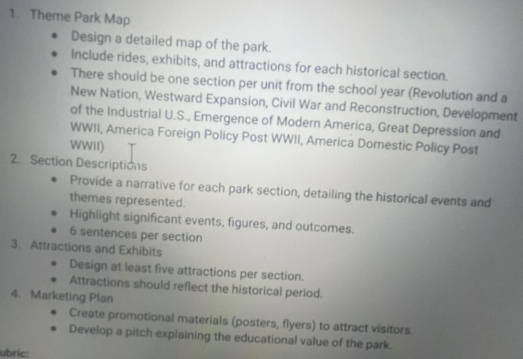 1. Theme Park Map Design a Detailed Map of the Park. Include Rides ...