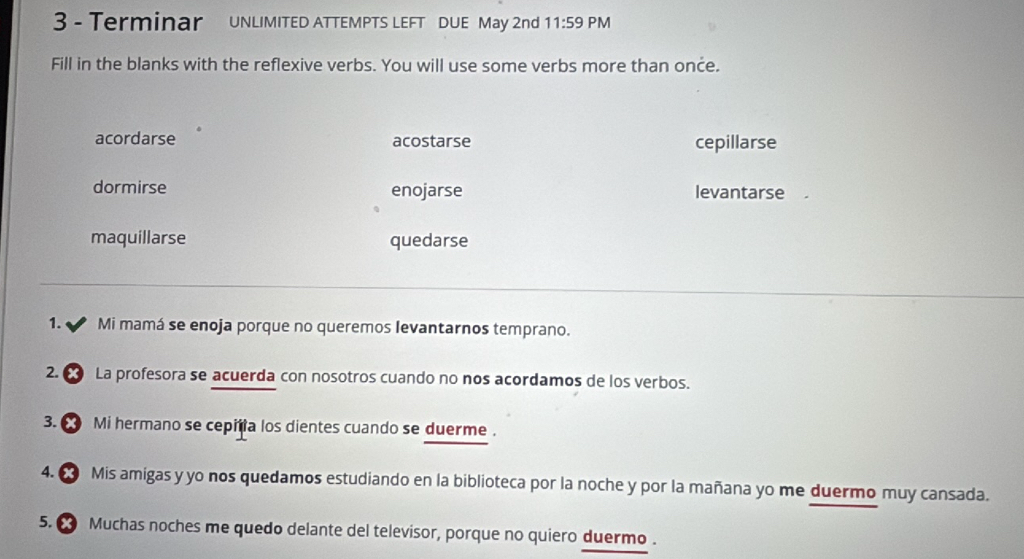 3 Terminar Fill in the Blanks with the Reflexive Verbs You Will Use ...