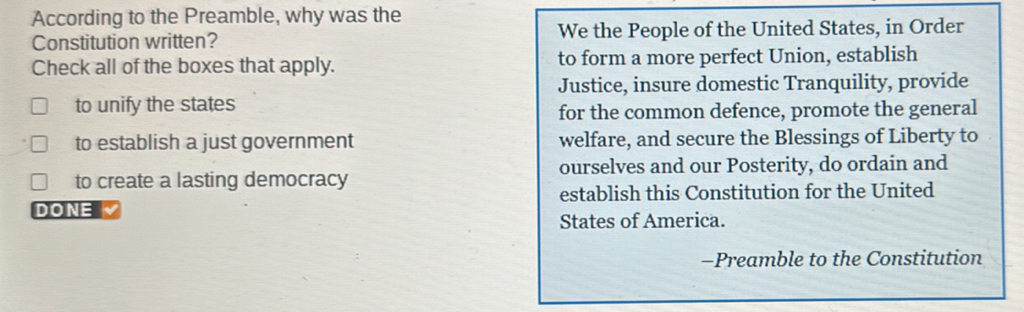 According to the Preamble, Why Was the Constitution Written? Check All ...