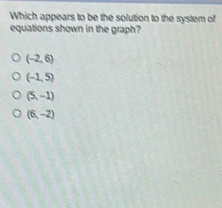 Which Appears to Be the Solution to the System of Equations Shown in the Graph? (-2,6) (-1,5) (5 ...