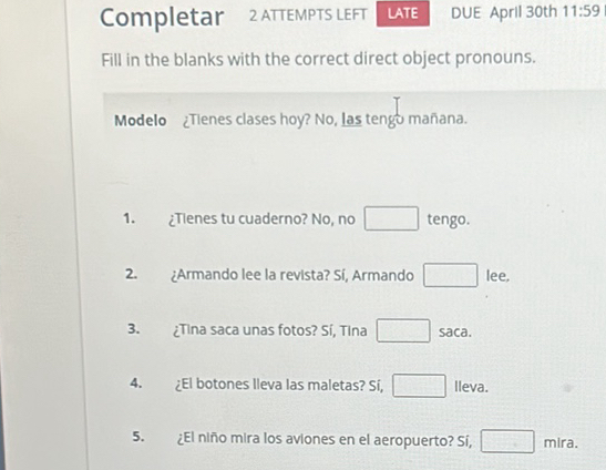 Completar Fill in the Blanks with the Correct Direct Object Pronouns ...