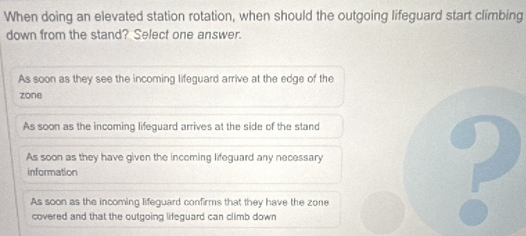 When Elevated Station Rotation, When Should the Outgoing Lifeguard ...