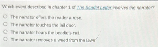 Which Event Described in Chapter 1 of The Scarlet Letter,involves the ...