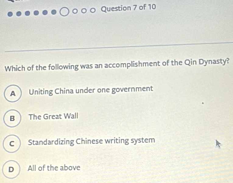 Which of the Following Was an Accomplishment of the Qin Dynasty? A ...