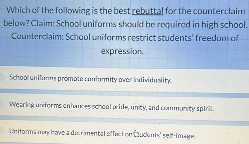 Which of the Following Is the Best Rebuttal the Counterclaim Below ...