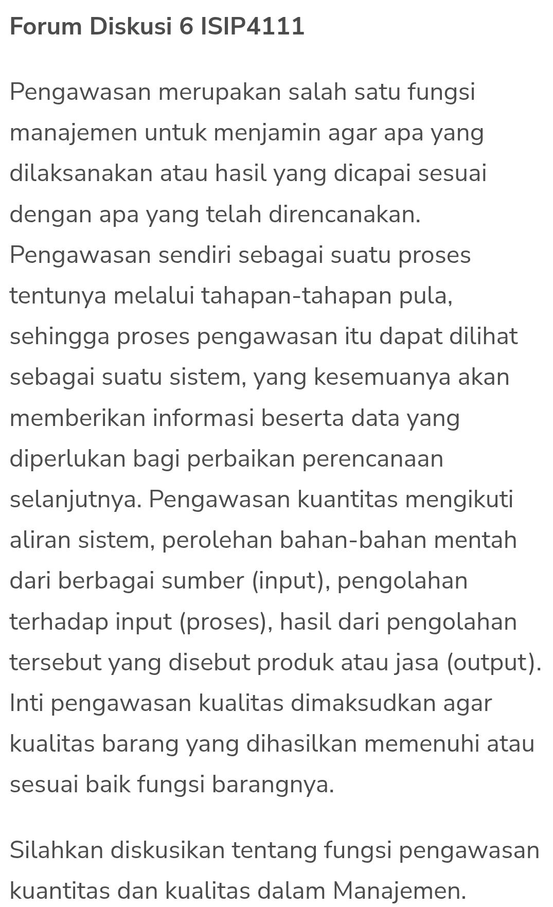 Forum Diskusi 6 ISIP4111 Pengawasan Merupakan Salah Satu Fungsi Manajemen Untuk Menjamin Agar ...
