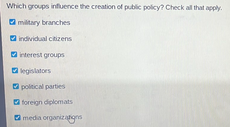 Which Groups Influence the Creation Public Policy? Check Apply ...