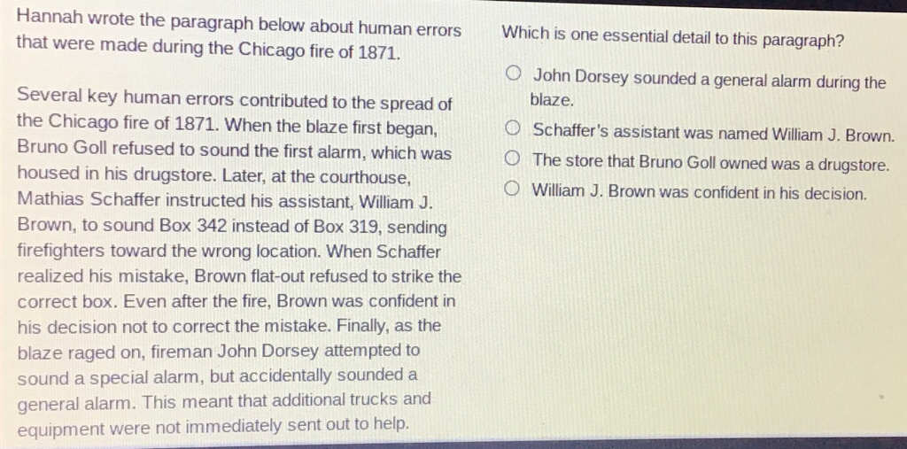 Hannah Wrote Paragraph Human Errors Were Made Chicago Fire 1871 ...