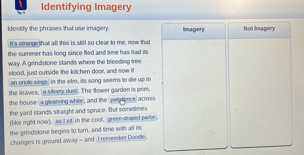 Identifying Imagery Identify the Phrases That Use Imagery. Strange That ...