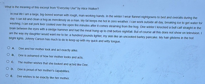 What Is the Meaning of This Excerpt "Everyday Use" Alice Walker? In ...