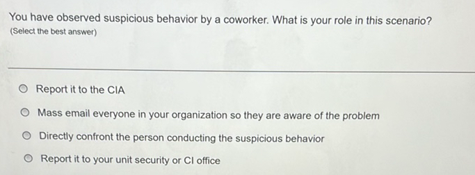 You Observed Suspicious Behavior Coworker.What Your Role This Scenario ...