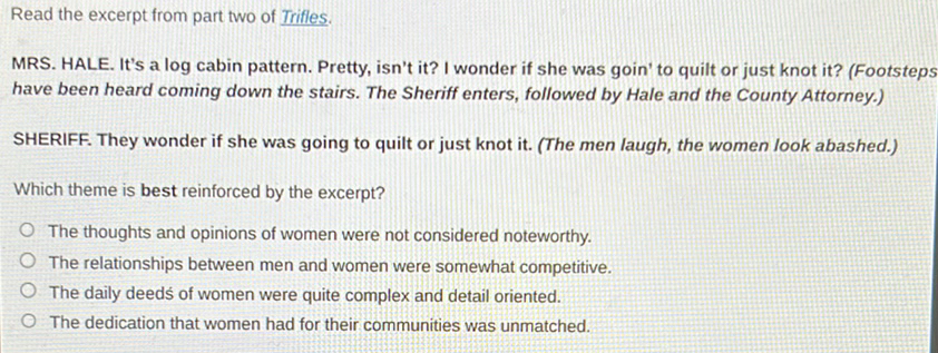 Read Excerpt Part Two Trifles. MRS. HALE. Log Cabin Pattern. Pretty.isn ...
