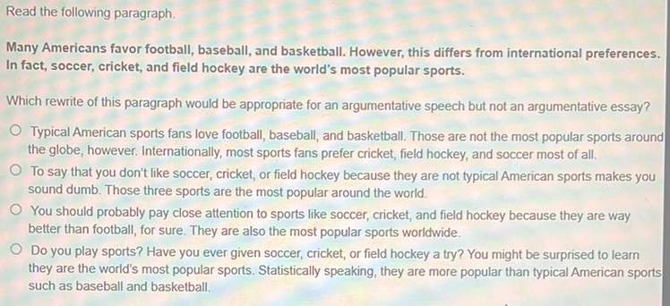 Read the Following Paragraph. Many Americans Favor Football!baseball ...