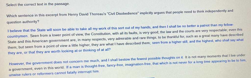 Select the Correct Text in the Passage. Which Sentence in This Excerpt ...